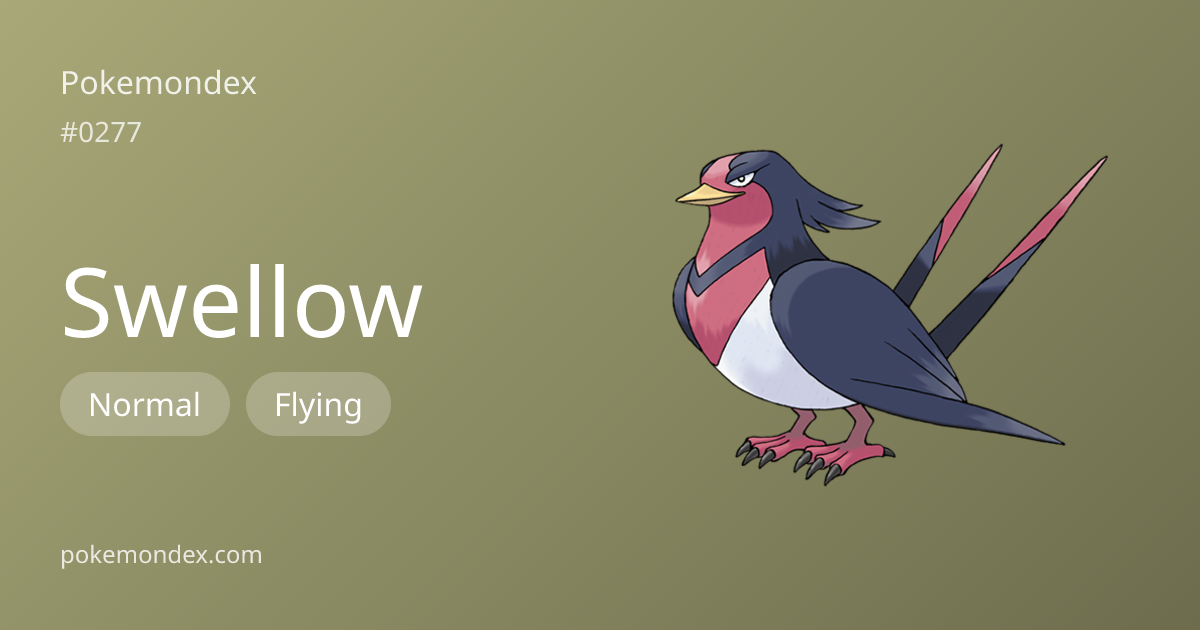 Swellow Pokédex: stats, moves, evolution & locations | Pokemondex
